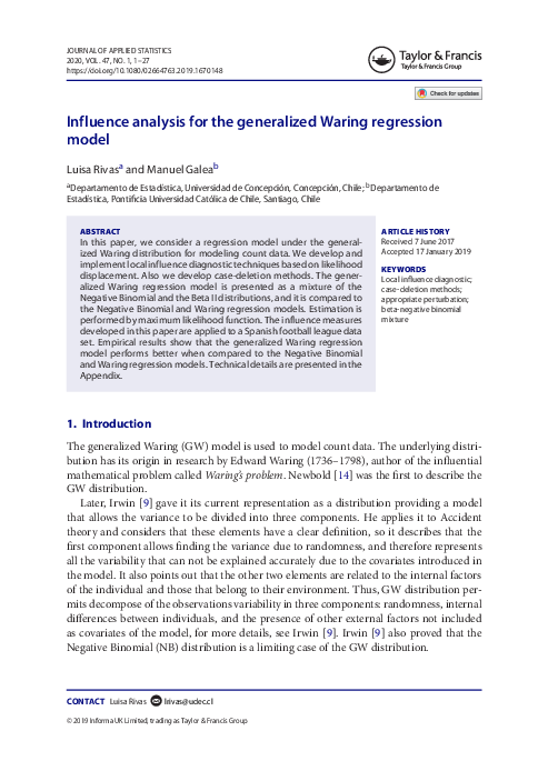 (PDF) Influence analysis for the generalized Waring regression model