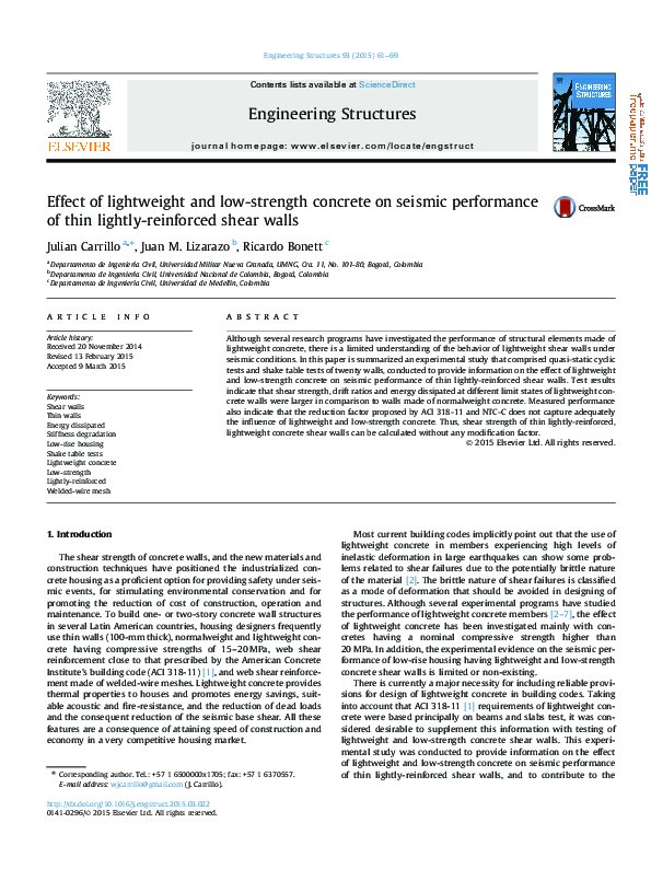 (PDF) Effect of lightweight and low-strength concrete on seismic ...
