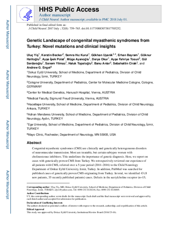 (PDF) Genetic Landscape of Congenital Myasthenic Syndromes From Turkey ...