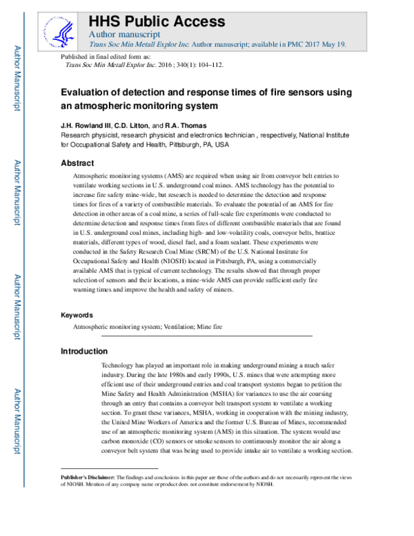 (PDF) Evaluation of detection and response times of fire sensors using ...