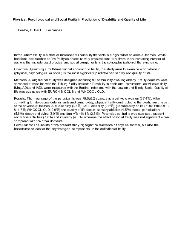 (PDF) Physical, Psychological and Social Frailty in Prediction of ...