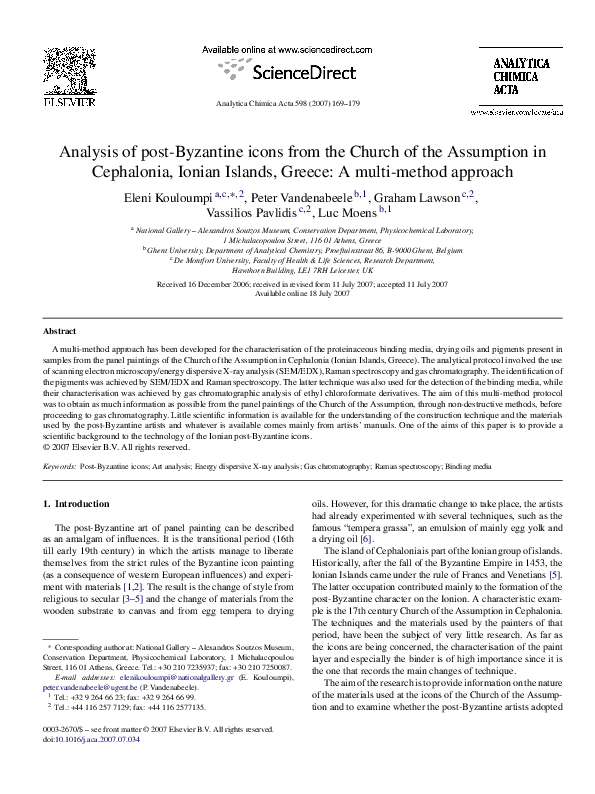 (PDF) Analysis of post-Byzantine icons from the Church of the ...