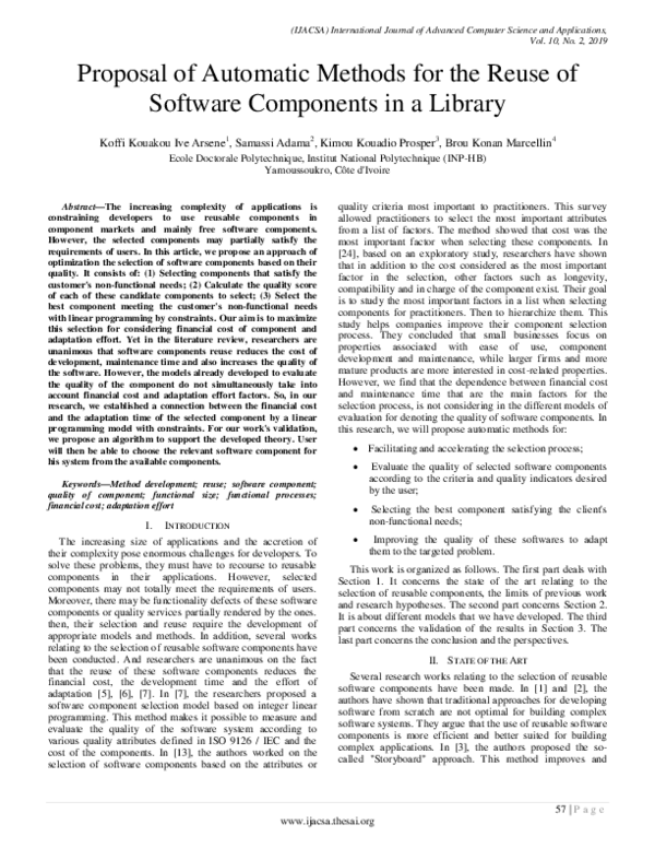 (PDF) Proposal of Automatic Methods for the Reuse of Software Components in a Library