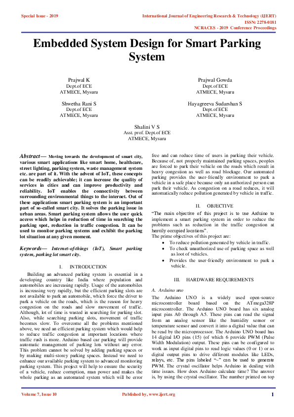(PDF) Embedded System Design for Smart Parking System (PDF) Embedded System Design for Smart Parking System