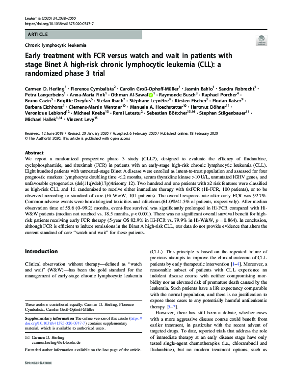 (PDF) Early treatment with FCR versus watch and wait in patients with ...