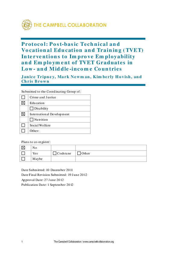 (PDF) PROTOCOL: Post‐basic Technical and Vocational Education and Training (TVET) Interventions ...