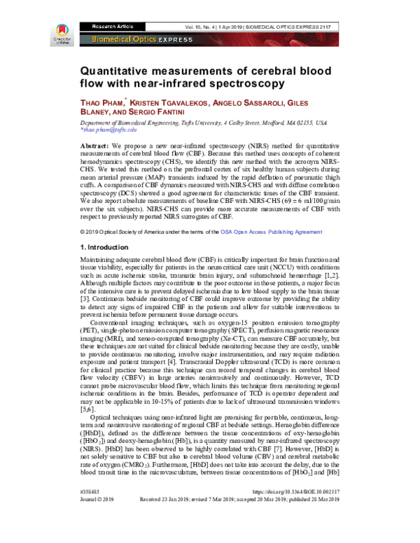 (PDF) Quantitative measurements of cerebral blood flow with near ...