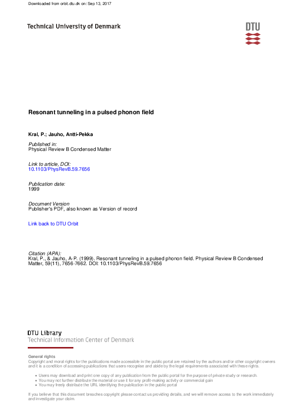 (PDF) Resonant tunneling in a pulsed phonon field