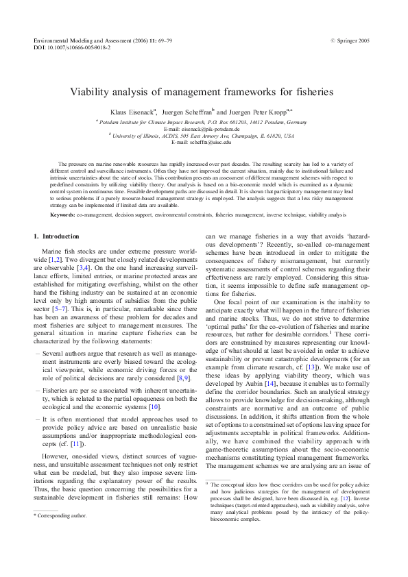 (PDF) Viability Analysis of Management Frameworks for Fisheries