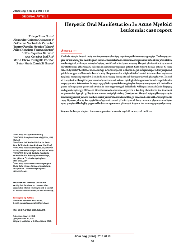 (PDF) Herpetic Oral Manifestation In Acute Myeloid Leukemia: case report
