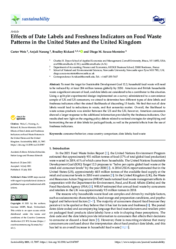 (PDF) Effects of Date Labels and Freshness Indicators on Food Waste ...