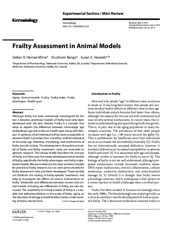 (PDF) Frailty Assessment in Animal Models