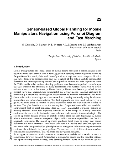 (PDF) Sensor-based Global Planning for Mobile Manipulators Navigation Using Voronoi Diagram and ...
