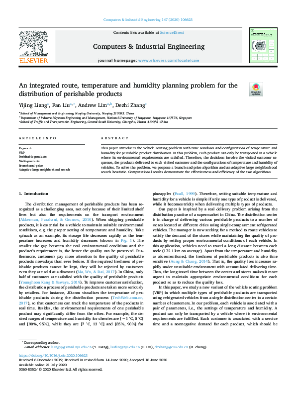 (PDF) An integrated route, temperature and humidity planning problem ...