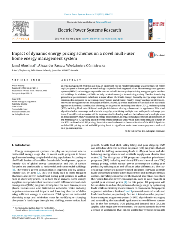 (PDF) Impact of dynamic energy pricing schemes on a novel multi-user ...