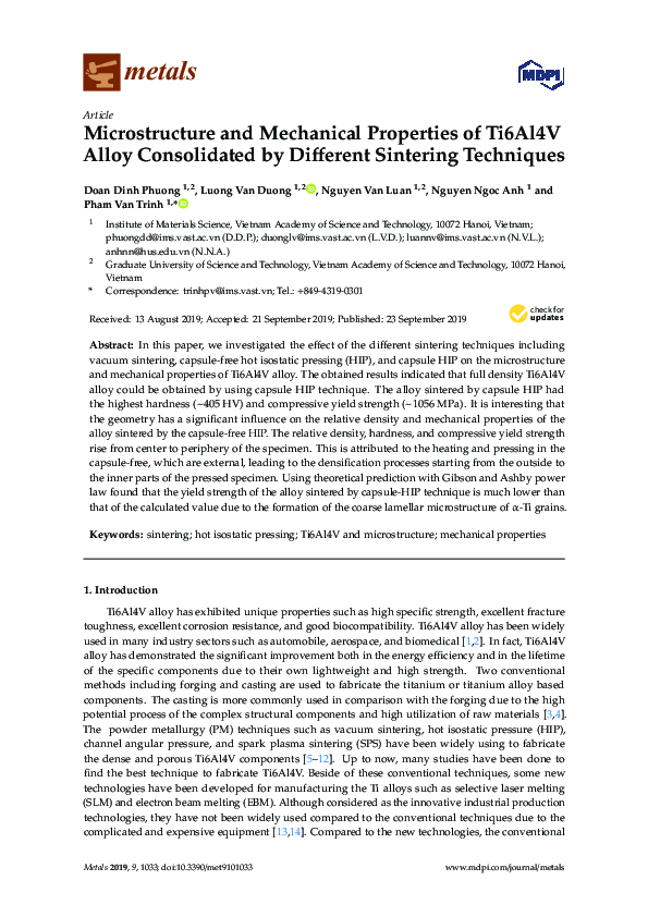 (PDF) Microstructure and Mechanical Properties of Ti6Al4V Alloy Consolidated by Different ...