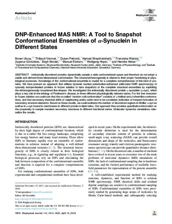 (PDF) DNP-Enhanced MAS NMR: A Tool to Snapshot Conformational Ensembles ...