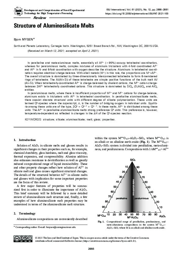 (PDF) Structure of Aluminosilicate Melts
