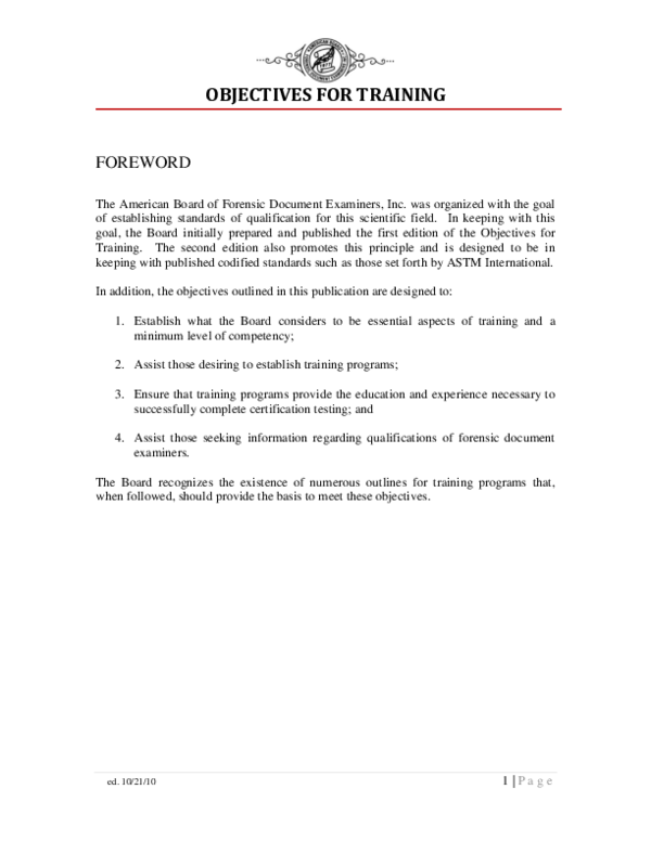 (PDF) Objectives in training
