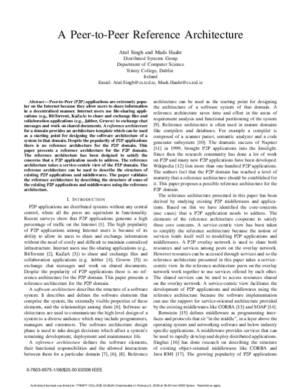 (PDF) A Peer-to-Peer Reference Architecture