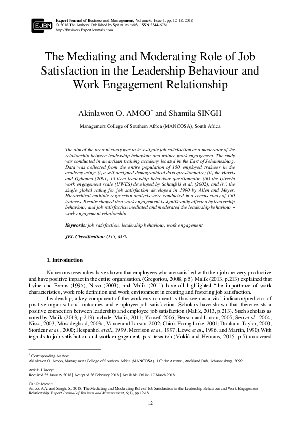 (PDF) The Mediating and Moderating Role of Job Satisfaction in the ...