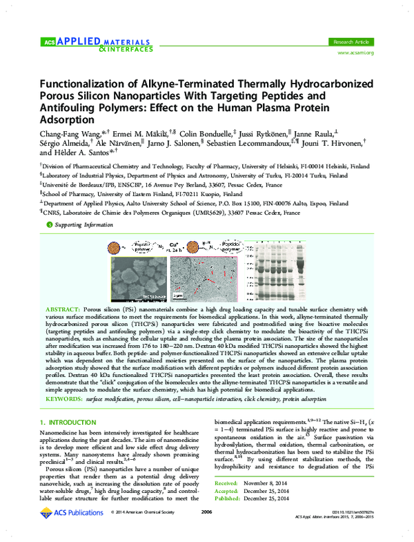 (PDF) Functionalization of Alkyne-Terminated Thermally Hydrocarbonized ...