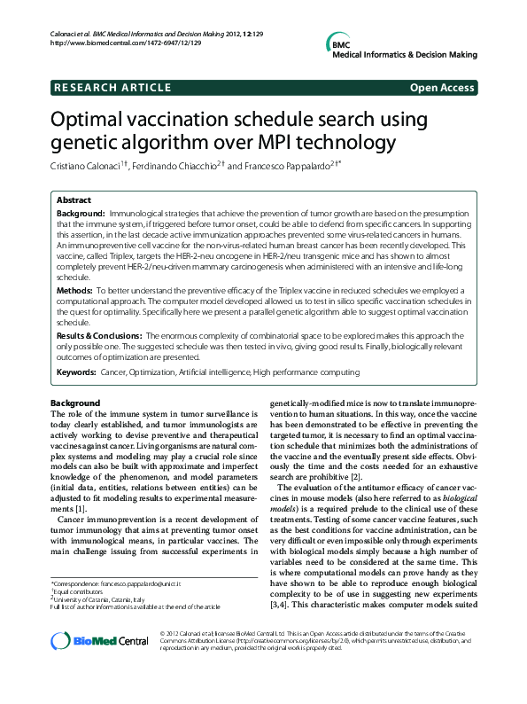 (PDF) Optimal vaccination schedule search using genetic algorithm over MPI technology