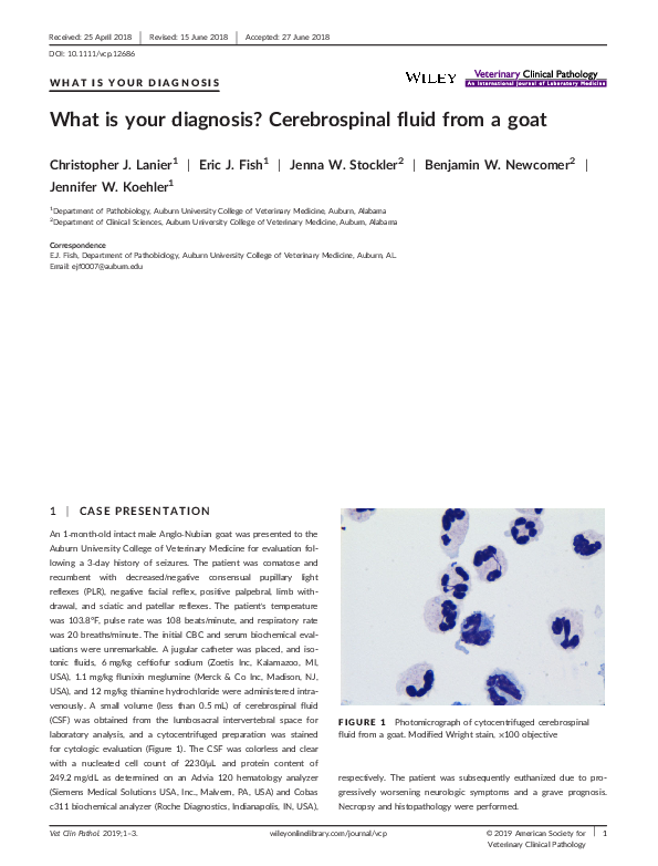 (PDF) What is your diagnosis? Cerebrospinal fluid from a dog