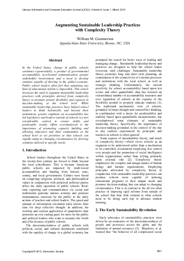 (PDF) Augmenting Sustainable Leadership Practices with Complexity Theory