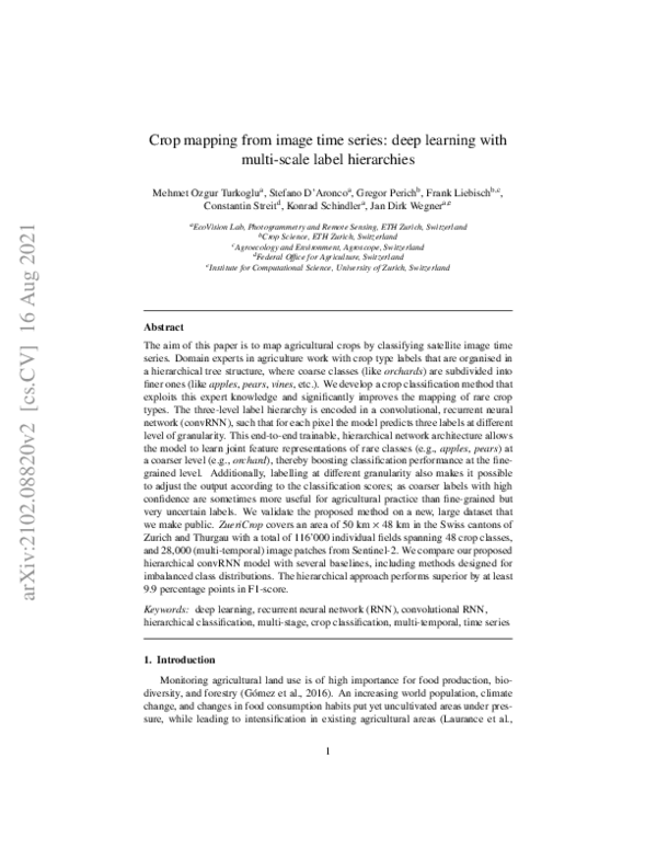 Pdf Crop Mapping From Image Time Series Deep Learning With Multi Scale Label Hierarchies