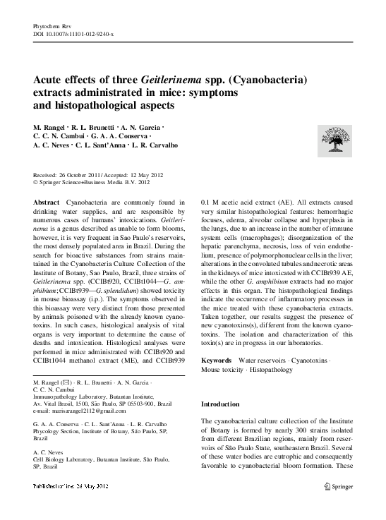 (PDF) Acute effects of three Geitlerinema spp. (Cyanobacteria) extracts ...