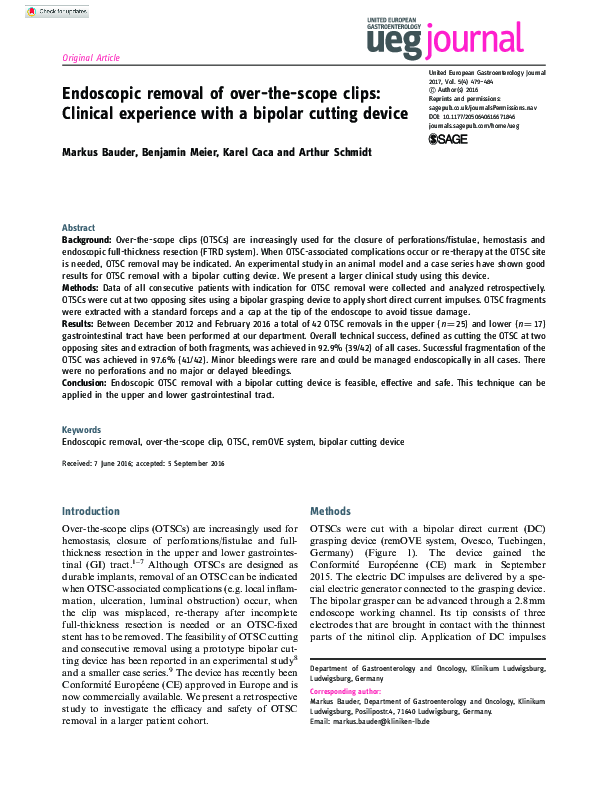 (PDF) Endoscopic removal of over‐the‐scope clips: Clinical experience ...