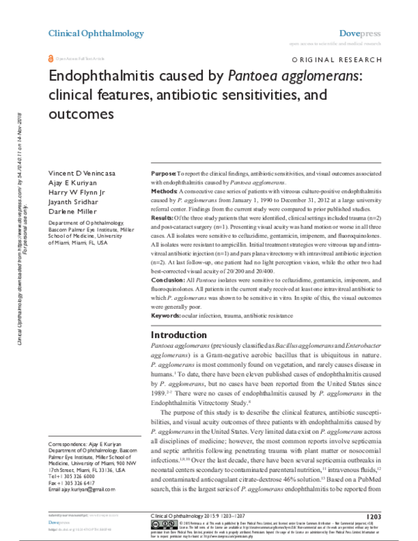 (PDF) Endophthalmitis caused by Pantoea agglomerans: clinical features ...