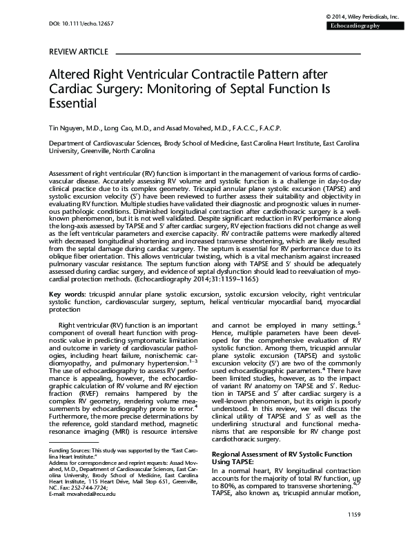 (PDF) Altered Right Ventricular Contractile Pattern after Cardiac ...