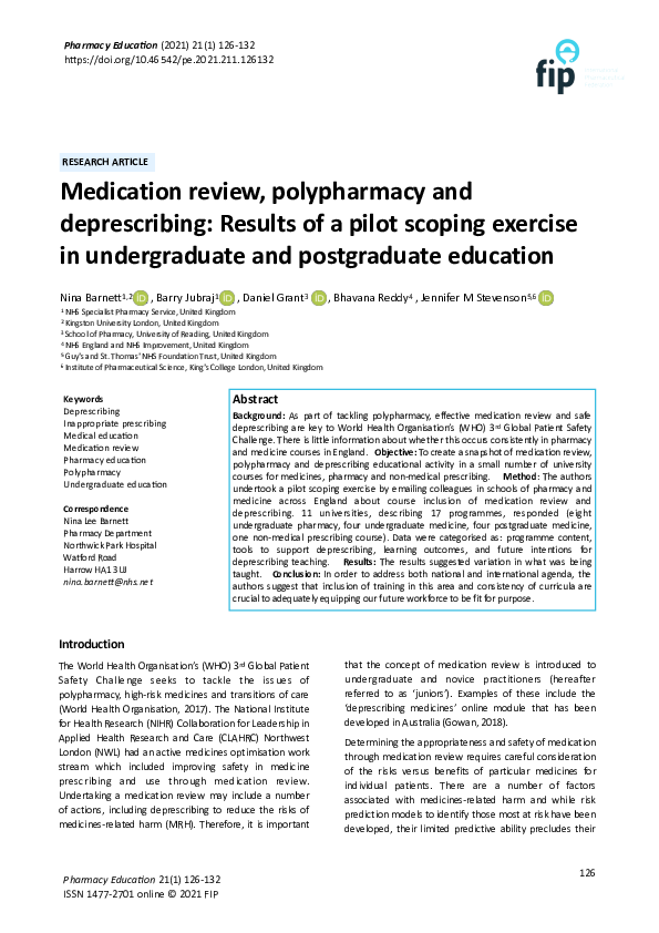 (PDF) Medication review, polypharmacy and deprescribing: Results of a ...