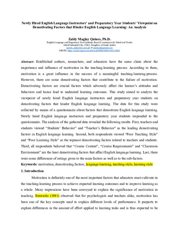 (DOC) Newly Hired English Language Instructors' and Preparatory Year ...