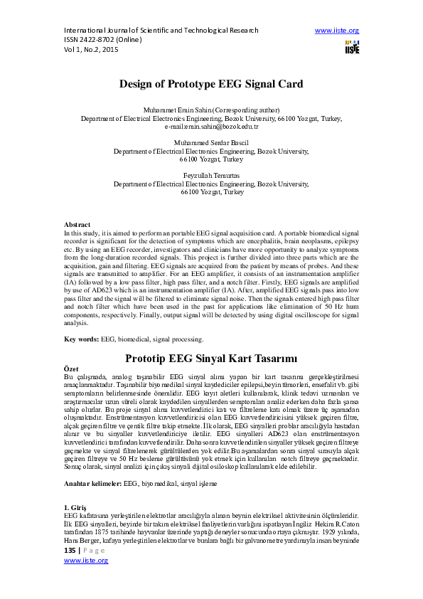 (PDF) Design of Prototype EEG Signal Card