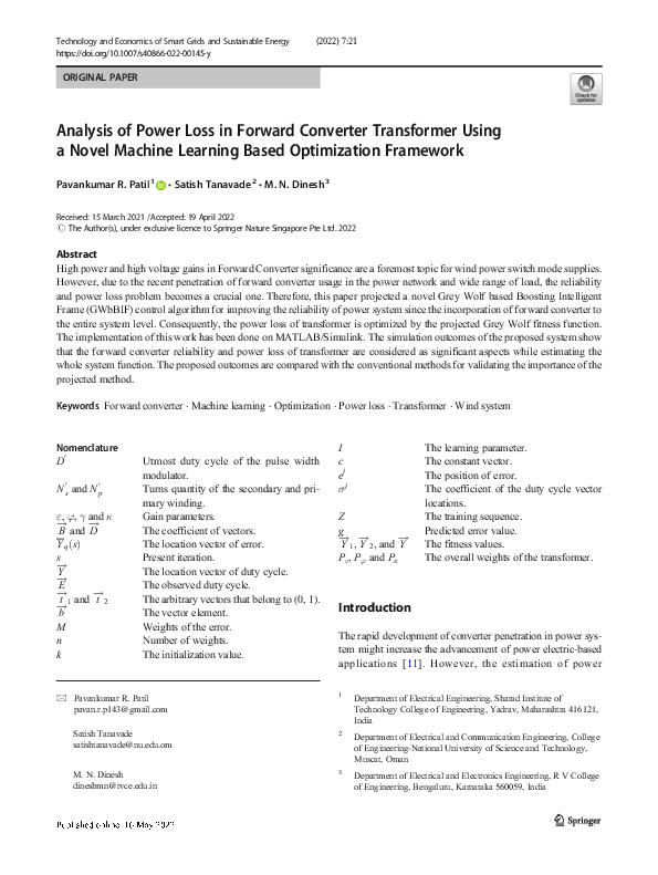 (PDF) Analysis of Power Loss in Forward Converter Transformer Using a Novel Machine Learning ...