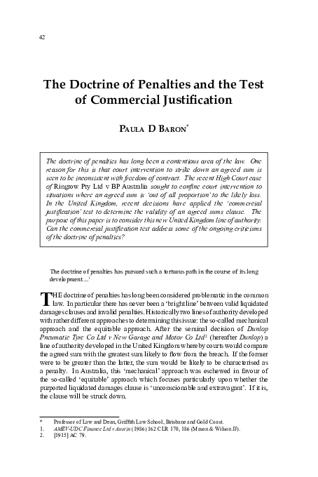 (PDF) The Doctrine of Penalties and the Test of Commercial Justification