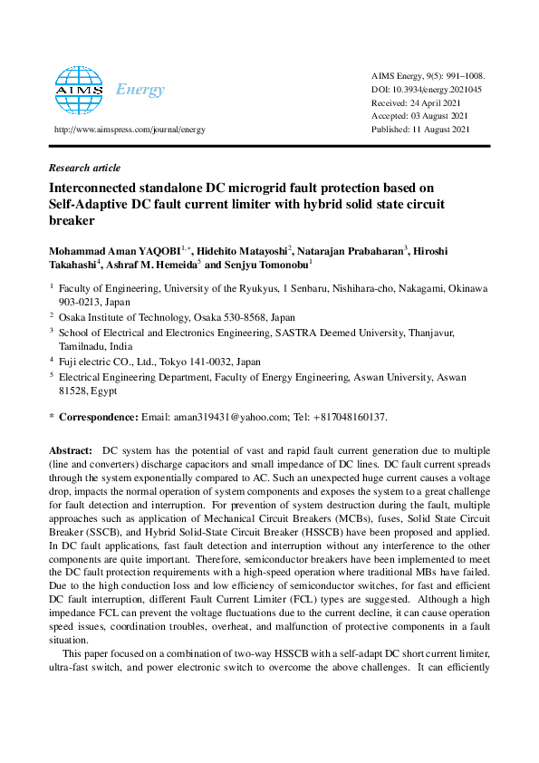 Pdf Interconnected Standalone Dc Microgrid Fault Protection Based On Self Adaptive Dc Fault