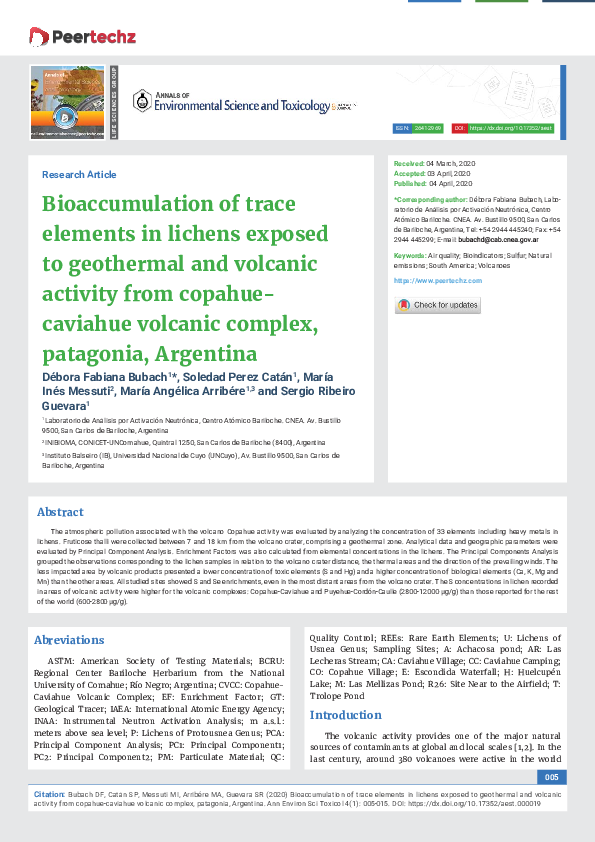 (PDF) Bioaccumulation of trace elements in lichens exposed to geothermal and volcanic activity ...