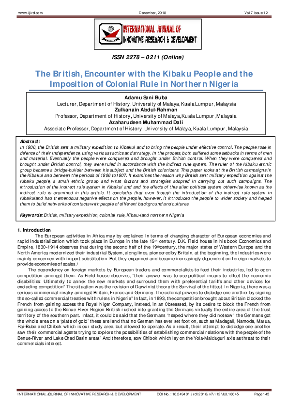(PDF) The British, Encounter with the Kibaku People and the Imposition ...