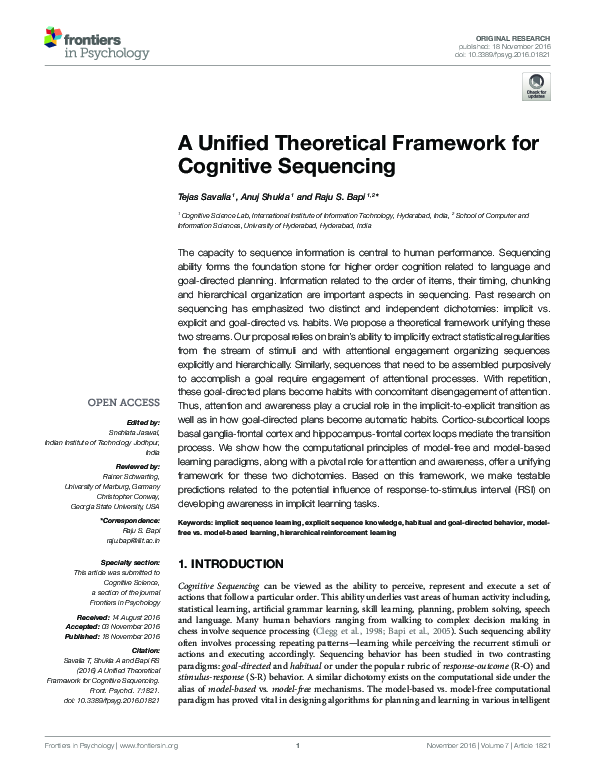 (PDF) A Unified Theoretical Framework for Cognitive Sequencing (PDF) A Unified Theoretical Framework for Cognitive Sequencing
