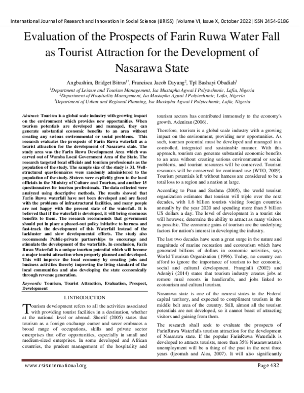 (PDF) Evaluation of the Prospects of Farin Ruwa Water Fall as Tourist ...