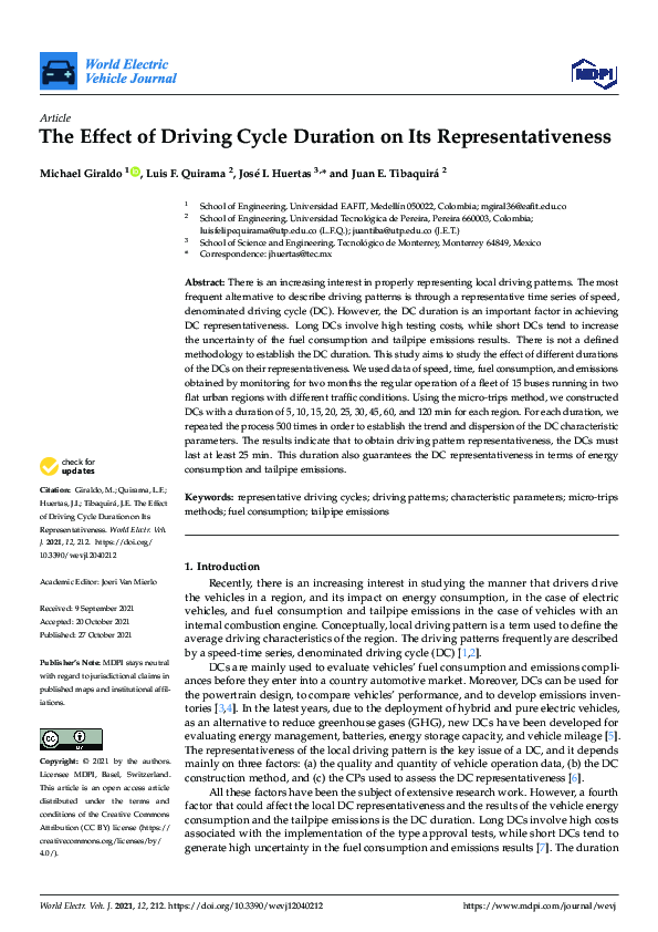 (PDF) The Effect of Driving Cycle Duration on its Representativeness