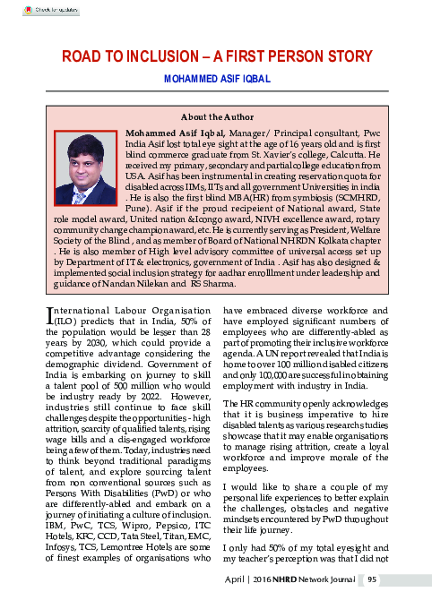 (PDF) Road to inclusion - A First Person Story