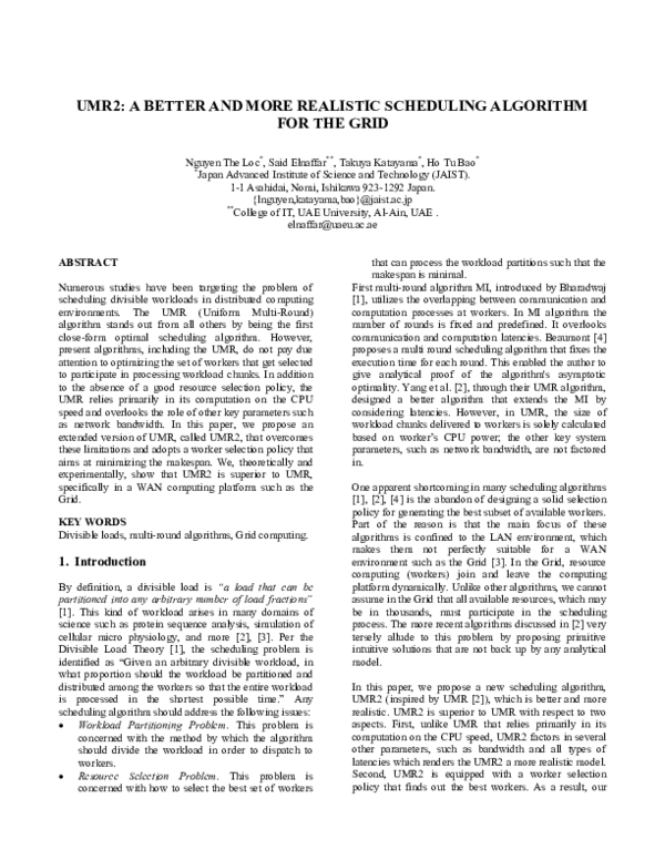 (PDF) UMR 2: A Better and More Realistic Scheduling Algorithm for the Grid