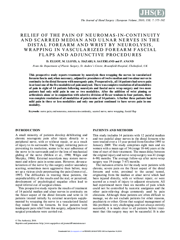 (PDF) Relief of the pain of neuromas-in-continuity and scarred median ...