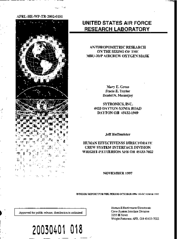 (PDF) Antropometric Research on the Sizing of the MBU-20/P Aircrew ...