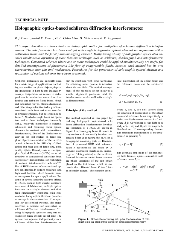 (PDF) Holographic optics-based schlieren diffraction interferometer